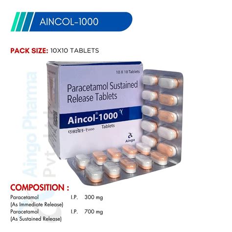 Paracetamol Sustained Release Tablets Aingos Aincol 1000
