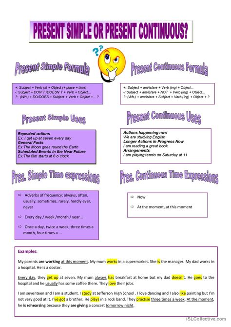 Present Simple Vs Present Continuous English Esl Worksheets Pdf And Doc