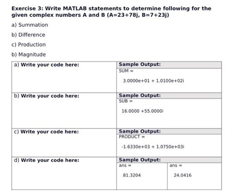 Solved Exercise 3 Write Matlab Statements To Determine