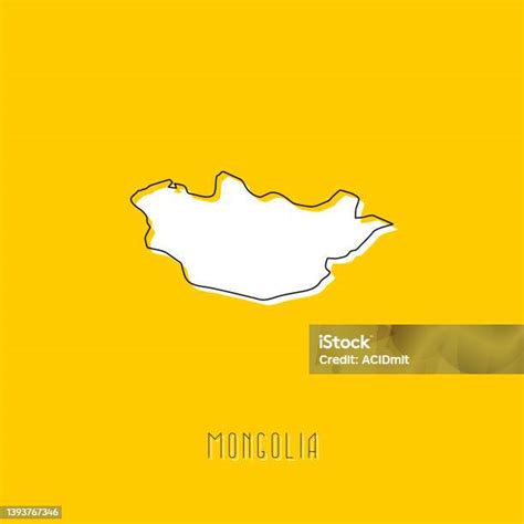 노란색 배경에 검은 색 윤곽선이있는 흰색 몽골 국가지도 간단한 지리적 영역 템플릿 개념 벡터 일러스트레이션은 쉽게 편집하고 사용자 정의 할 수 있습니다 Eps10 0명에