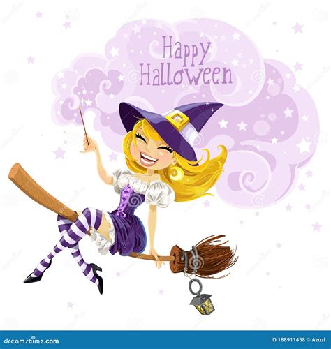 Cute Witch Flying Broom Stock Illustrations 1567 Cute Witch Flying