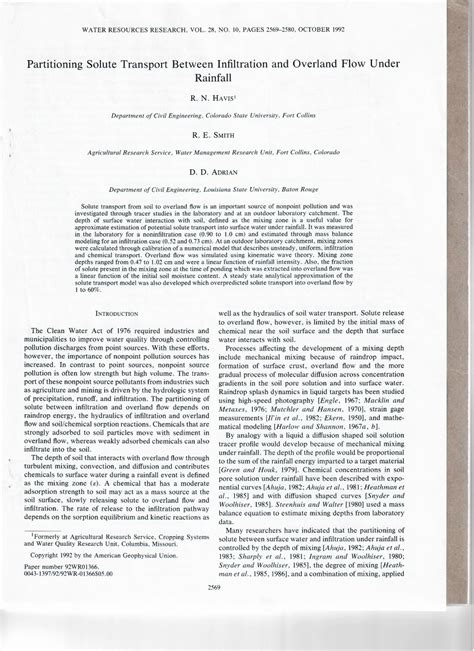 Pdf Partitioning Solute Transport Between Infiltration And Overland