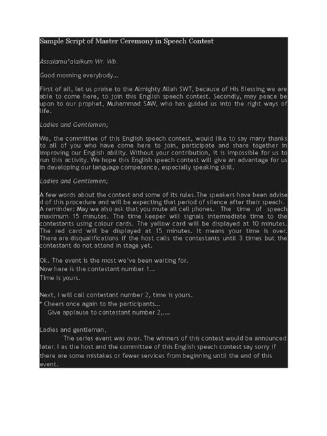 Sample Script Of Master Ceremony In Speech Contest Pdf