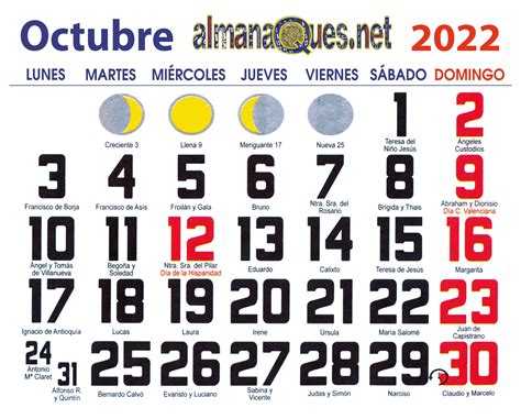 Calendario 2022 Con Santoral Y Lunas Artofit