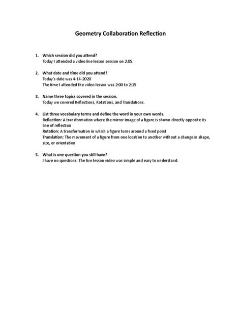 Geometry Collaboration Reflection Pdf Career And Growth