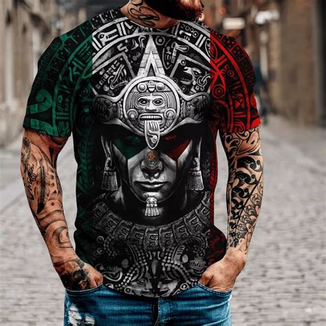 Streetwear Fashion Casual Mens T Shirt Short Sleeved Loose Aztec