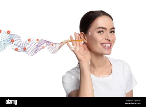 Happy Beautiful Woman And Sound Waves Illustration On White Background