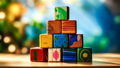 Colorful Wooden Blocks Stacked In A Pyramid Shape Premium Ai