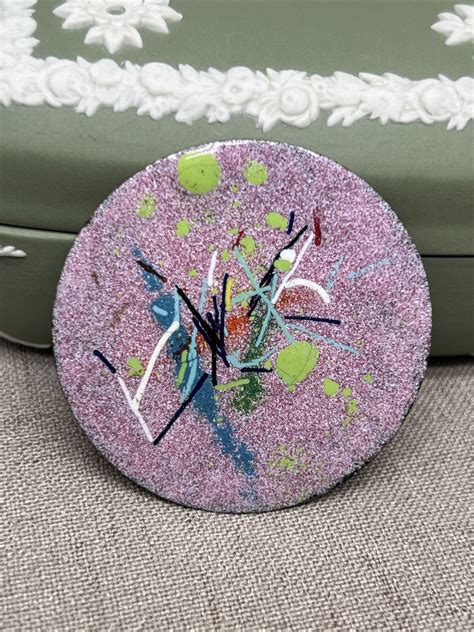 Vintage Enamel Copper Brooch Pin Midcentury Modern Ab… Gem