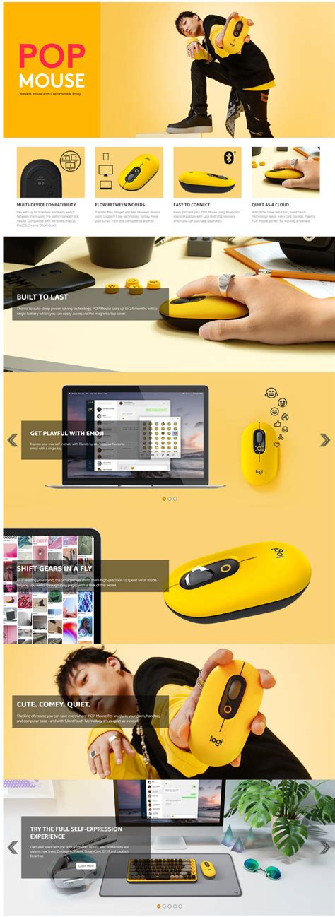 Logitech POP Wireless Mouse With Customizable Emoji Button Function Blast Yellow The