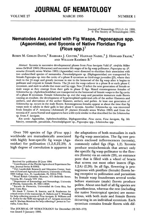 Pdf Nematodes Associated With Fig Wasps Pegoscapus Spp Agaonidae