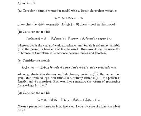 question 3 a consider a simple regression model