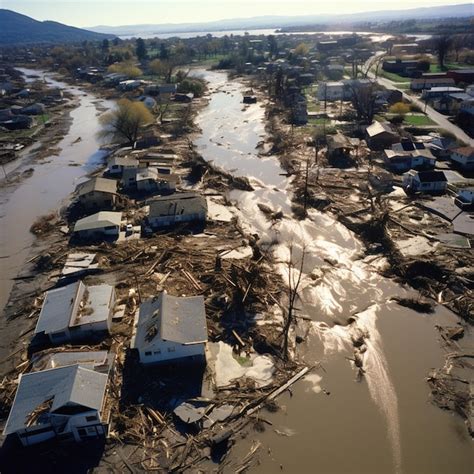Premium Photo View Of Damaged Houses Caused By Flooding And Heavy