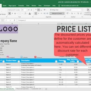 Advanced Price List Template Excel Google Sheets PDF Etsy