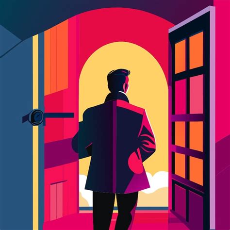 Um homem batendo na porta ilustração vetorial Vetor Premium