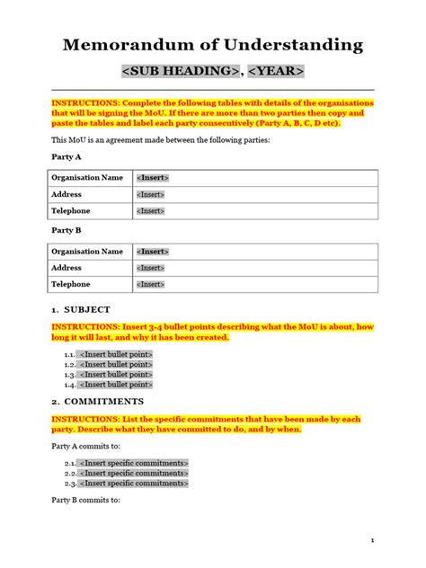 Memorandum Of Understanding Mou Template Pdf Memorandum Of