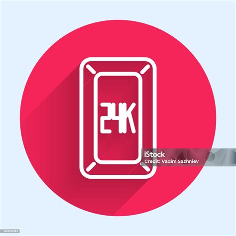 화이트 라인 골드 바 24k 아이콘 긴 그림자 배경으로 격리 은행 비즈니스 개념 빨간색 원 버튼입니다 벡터 0명에 대한 스톡