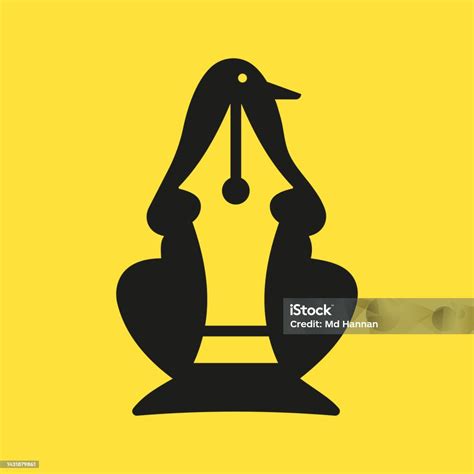 펭귄 펜촉 로고 부정적인 공간 개념 벡터 템플릿 펭귄 홀딩 펜촉 기호 겨울에 대한 스톡 벡터 아트 및 기타 이미지 겨울 교육 귀여운 Istock