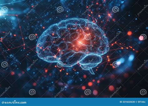 Holographic Brain Visualization With Glowing Blue Connections And Red Energy Points