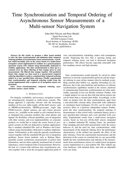 Pdf Time Synchronization And Temporal Ordering Of Asynchronous Sensor