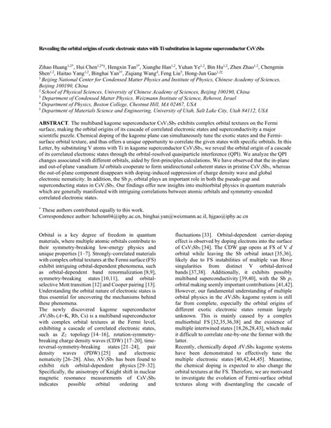 Pdf Revealing The Orbital Origins Of Exotic Electronic States With Ti Substitution In Kagome