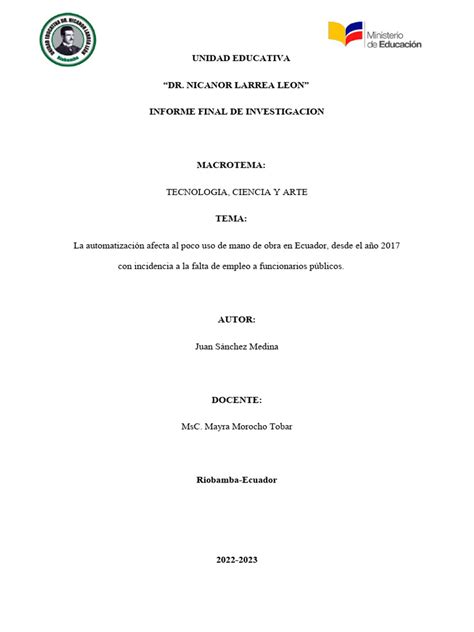 Informe De Investigacion Pdf Metodología De Encuesta Robótica