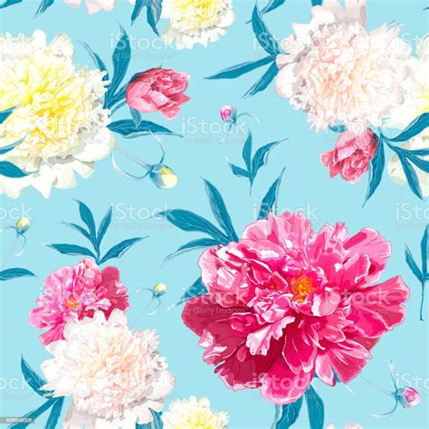 연속무늬 Peonies 꽃 0명에 대한 스톡 벡터 아트 및 기타 이미지 0명 개화 개화기 Istock