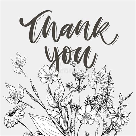 Cute Thank You Script Card Flowers Letter Text Stock Illustration