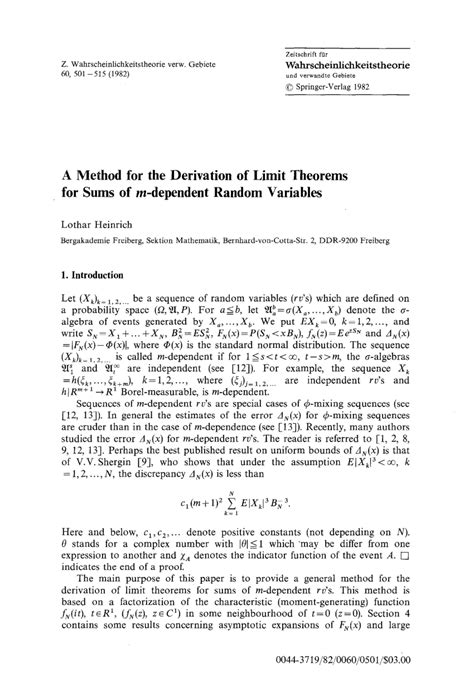 Pdf A Method For The Derivation Of Limit Theorems For Sums Of M