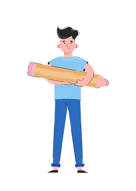 Premium Vector The Guy Is Holding A Pencil Isolated On White