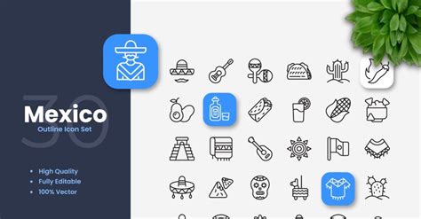 Conjunto de 30 iconos de contorno de México TemplateMonster