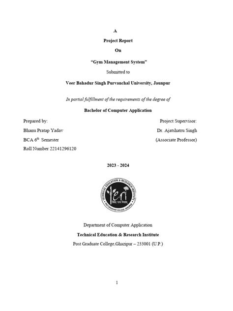 Submitted To A Project Report On Gym Management System Pdf
