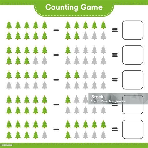 Compter Le Jeu Compter Le Nombre Darbre De Noël Et Écrire Le Résultat