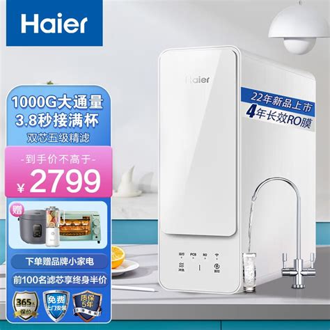 海尔（haier） 净水器家用净水机1000g大通量ro反渗透纯水机直饮双出水厨下式滤芯自清洁 1000g 净水器 京东商城【降价监控 价格
