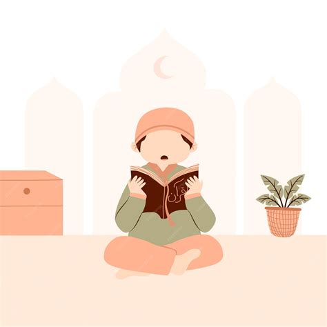 Premium Vector A Boy Muslim Readig Book