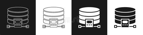Set Cloud Database Icon Isolated On Black And White Background Cloud Computing Concept Stock