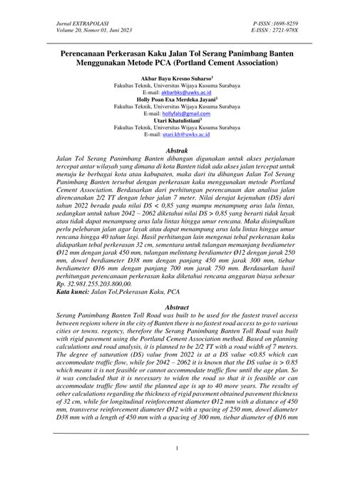 Pdf Perencanaan Perkerasan Kaku Jalan Tol Serang Panimbang Banten Menguunakan Metode Pca