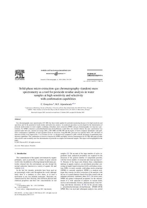 Pdf Solid Phase Microextraction Gas Chromatography Mass Spectrometry Determination Of