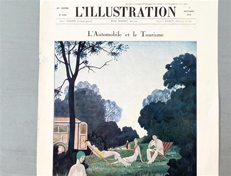 Original 1920s French Magazine Cover Print Retro Auto Tourism Art Deco