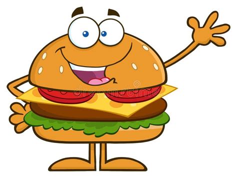 Happy Hamburger Cartoon Character Waving Stock Vector Illustration Of