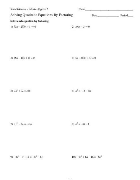 Quadratic Equation Worksheet Kuta