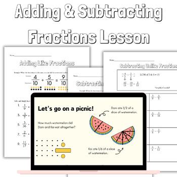 Adding Subtracting Fractions With Like And Unlike Denominators Lesson