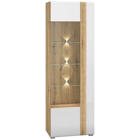 Lomadox Vitrine Akron 131 Vitrinenschrank Eiche Nb Mit Weiß Hochglanz