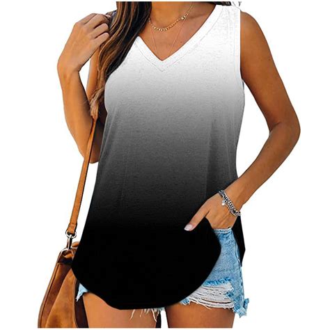 Tank Tops For Women Under 5 Plus Size Sleeveless V Neck Flowy Print