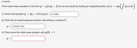 Solved A First Order Linear Equation In The Form