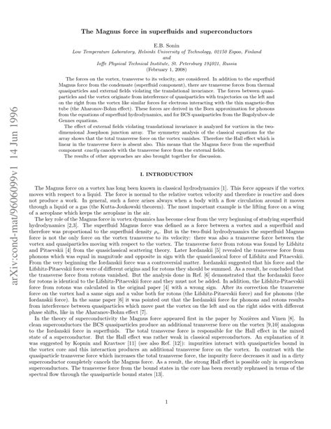 Pdf The Magnus Force In Superfluids And Superconductors