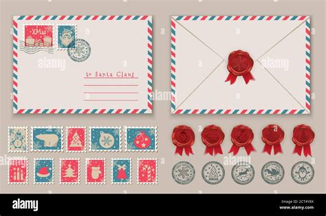 Christmas Envelope With Santa In Stamp And Postage Stamps Snowman In