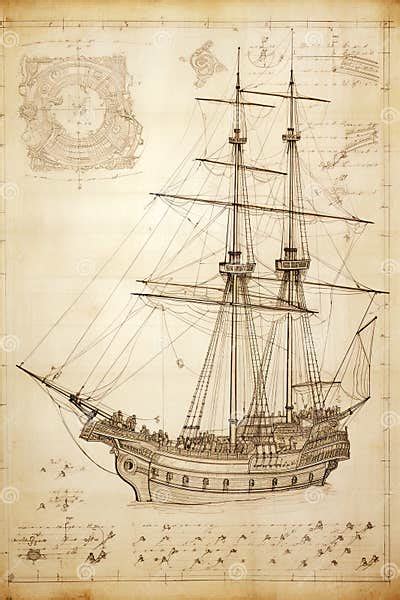 Caravel Sailing Ship Sketch Technical Drawing Exploration And