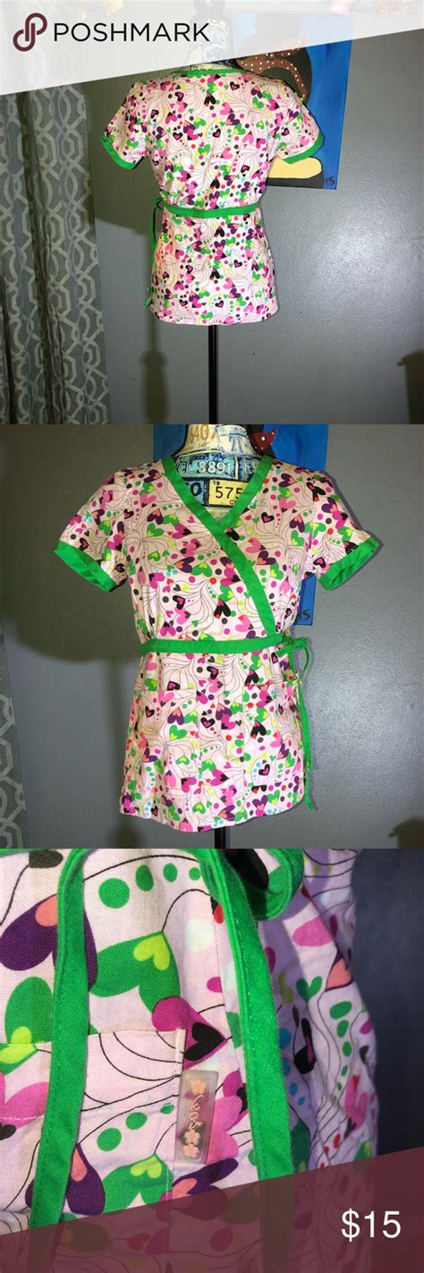 Koi Kathy Peterson Scrub Top Xs Koi Scrub Top Multicolored Hearts No