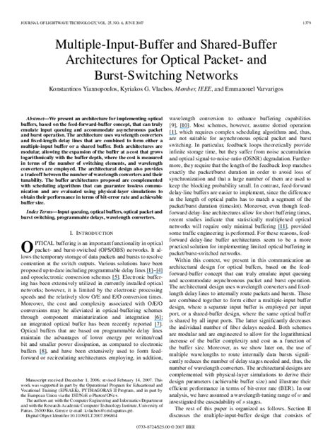 Pdf Multiple Input Buffer And Shared Buffer Architectures For Optical Packet And Burst